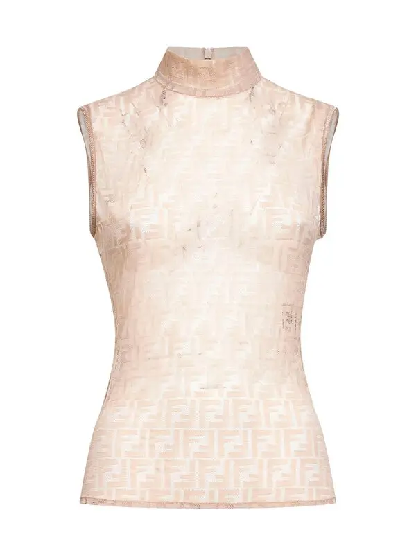 Fendi Pink Ff Stretch Lace Sleeveless Top - Multicolor