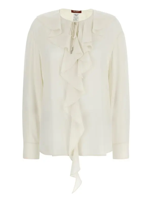 Max Mara Mstepica Silk Ruffle Blouse - White