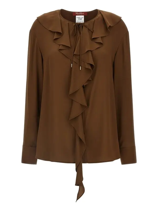 Max Mara Mstepica Silk Ruffle Blouse - Brown