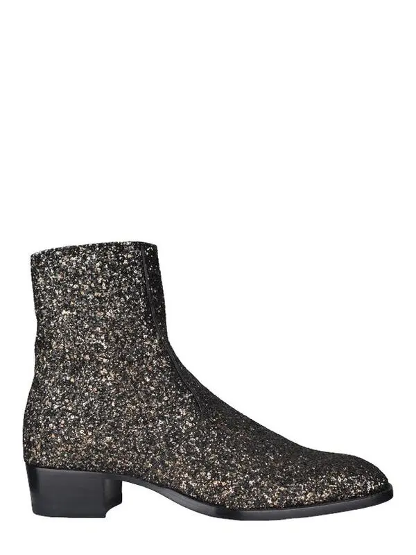 Saint Laurent Wyatt Sequined Zip Up Ankle Boots - Black