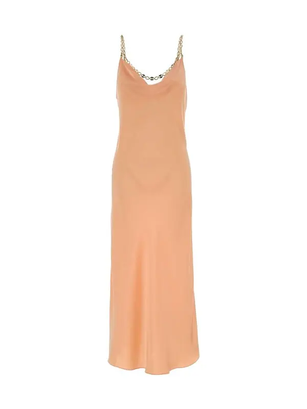 Rabanne Peach Satin Dress With Chain Detail - Orange