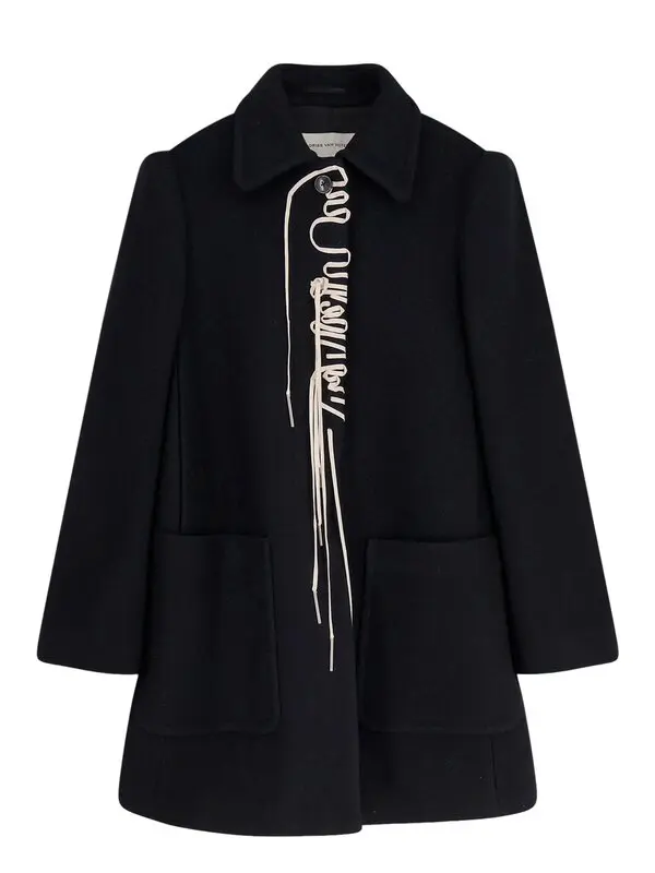 Dries Van Noten Wool Blend Lace Detail Coat - Black