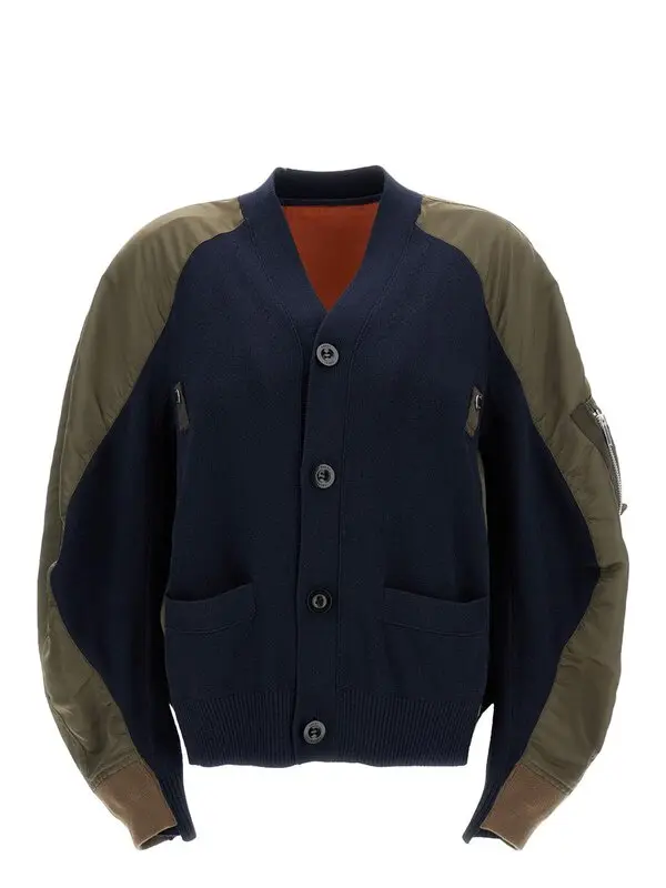 Sacai Hybrid Nylon Twill X Knit Cardigan - Multicolor