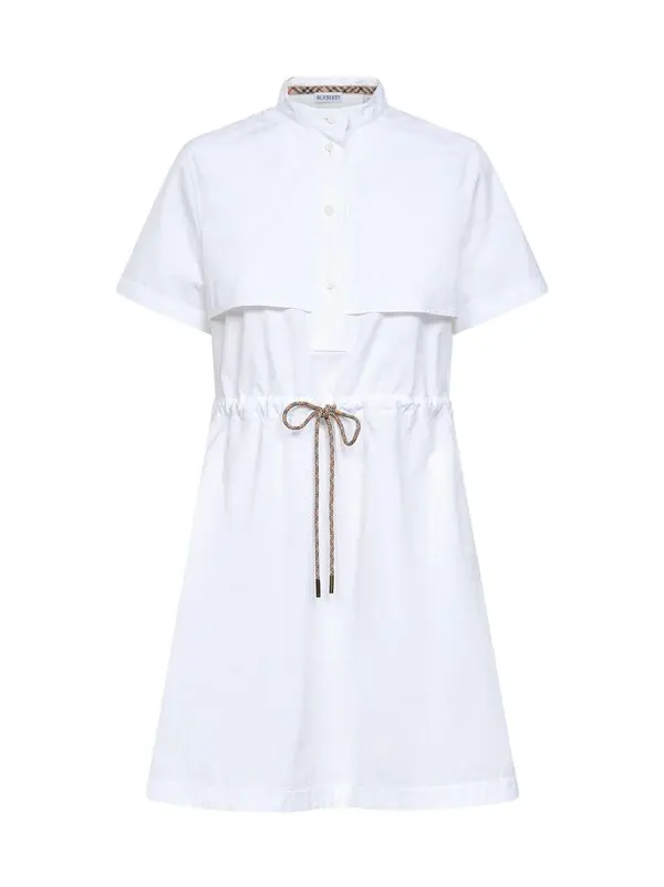 Burberry Cotton Poplin Short Dress With Mandarin Collar And Drawstring Waist - Multicolor
