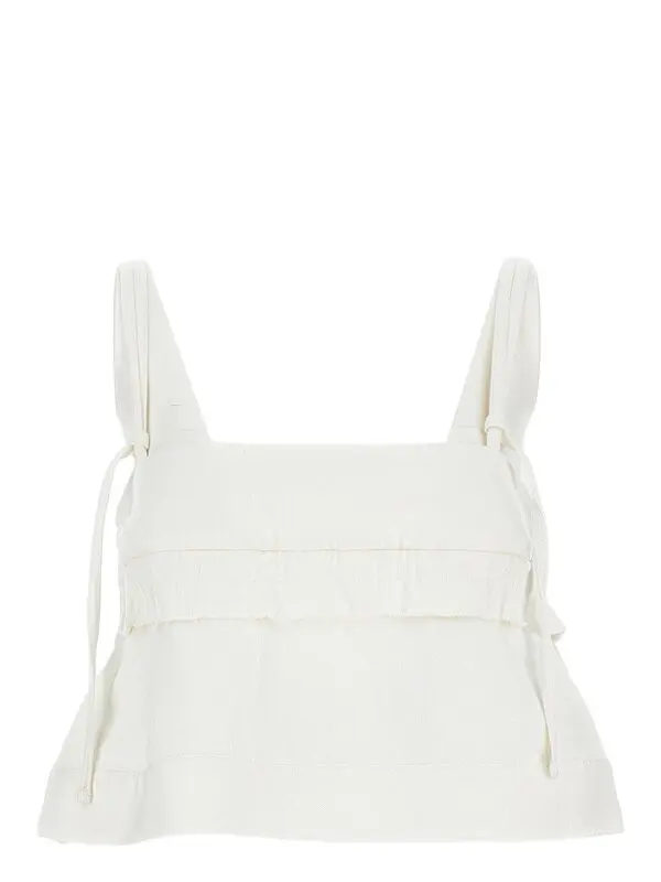 Sacai Denim Camisole With Tiered Flounce And Adjustable Hem - Multicolor