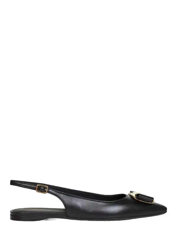 FERRAGAMO Black Nappa Leather Flat Slingbacks With Vara Plate - Multicolor