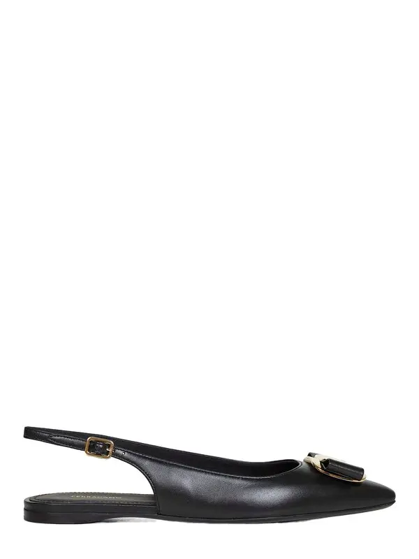 FERRAGAMO Black Nappa Leather Flat Slingbacks With Vara Plate - Multicolor