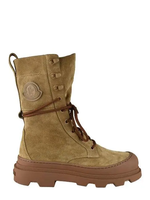 Moncler Leather Lace-up Boots - Cream