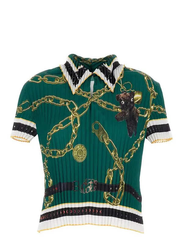Acne Studios Chain Print Pleated Polo Shirt - Multicolor