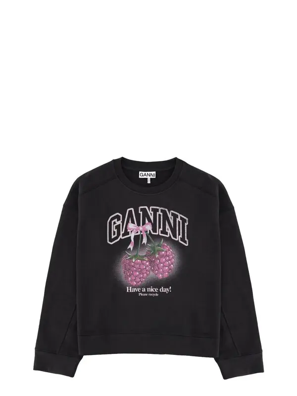 GANNI Oversized Raspberry Print Sweatshirt - Gray