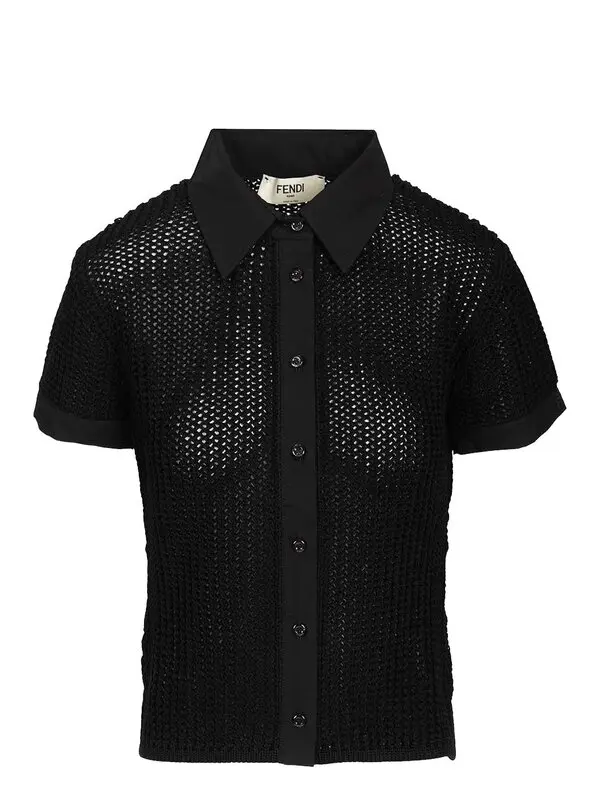 Fendi Cotton Mesh Shirt With Embroidered Logo - Black