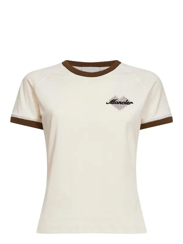 Moncler Light Beige Stretch Jersey Logo And Heart T-shirt - Multicolor