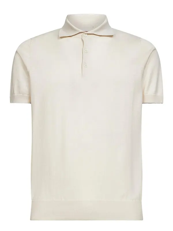 Brunello Cucinelli Ivory Lightweight Cotton Knit Polo Shirt - Multicolor
