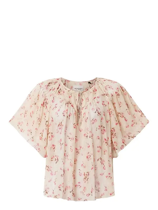 Isabel Marant Étoile Floral Pattern Tie Neck Short Sleeve Top - Multicolor