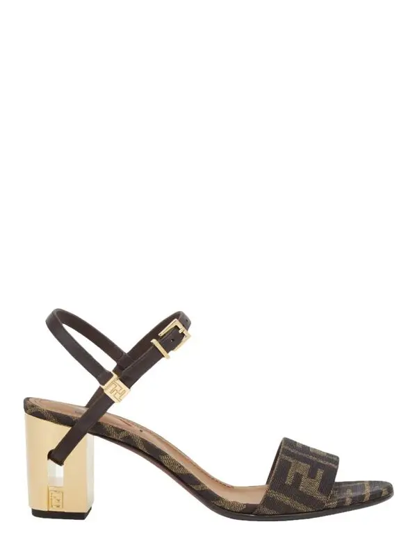 Fendi Delfina Mid Heel Sandals In Ff Jacquard - Multicolor
