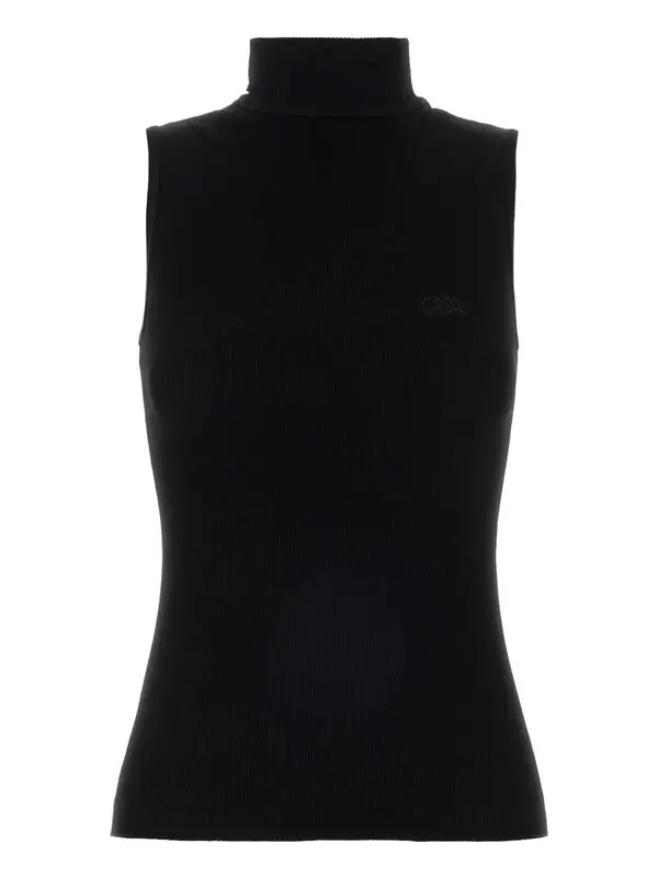 Loewe Ribbed Knit Turtleneck Sleeveless Top - Black