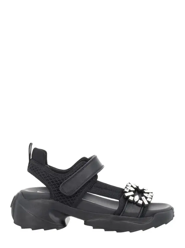 ROGER VIVIER Embellished Leather And Textile Sandals - Black