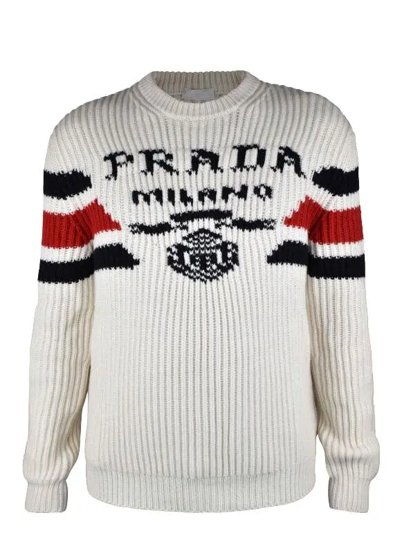 Prada Cashmere Sweater With Logo Detail - White