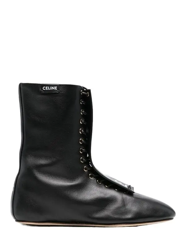 Celine Leather Lace-up Boots With Eyelet Detailing - Multicolor