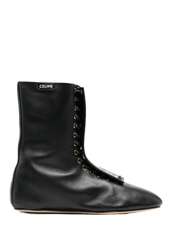 Celine Leather Lace-up Boots With Eyelet Detailing - Multicolor