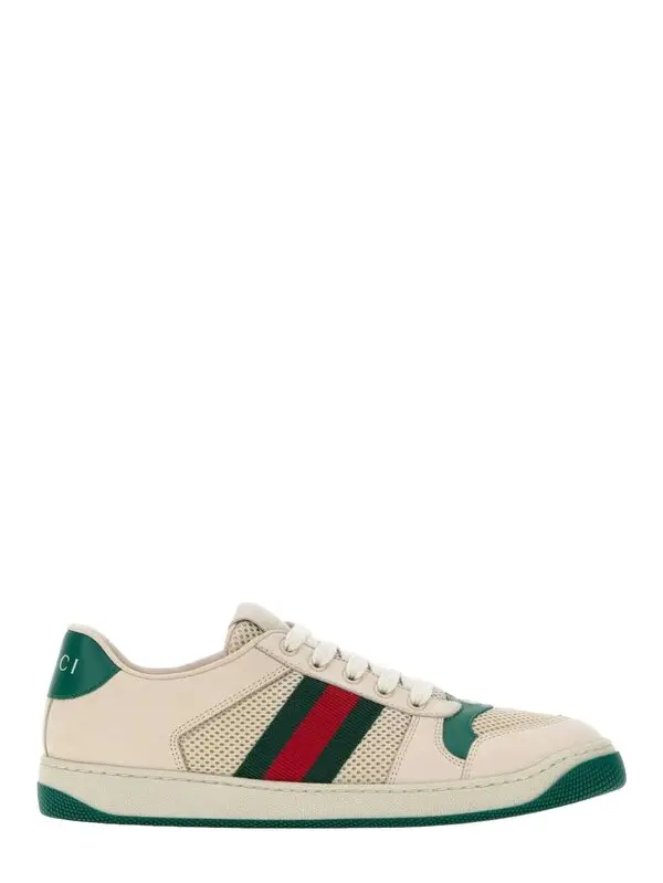 Gucci Leather Sneakers With Signature Web Stripes And Monogram Detail - Multicolor