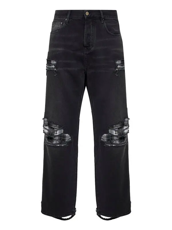 Amiri Black Denim Flannel Repair Baggy Jeans - Multicolor