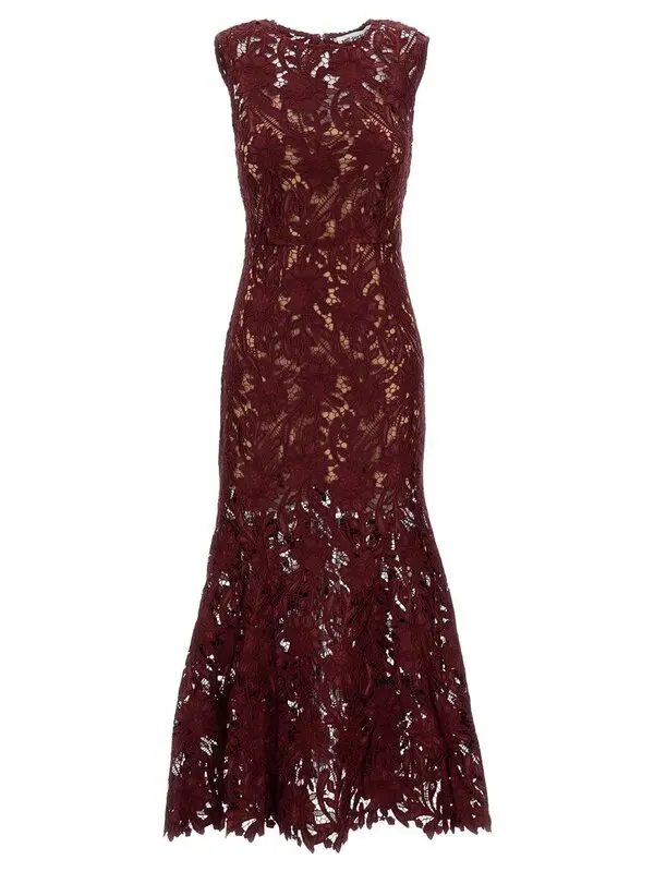 SELF-PORTRAIT Burgundy Guipure Lace Midi Dress - Multicolor
