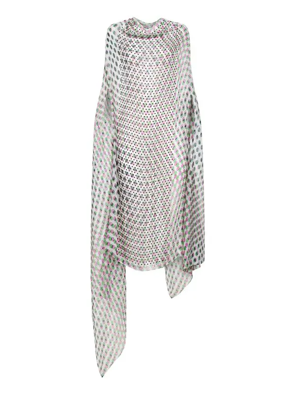 Dries Van Noten Ecru Silk Crepon Layered Optical Polka Dot-print Cape-style Dress - Multicolor