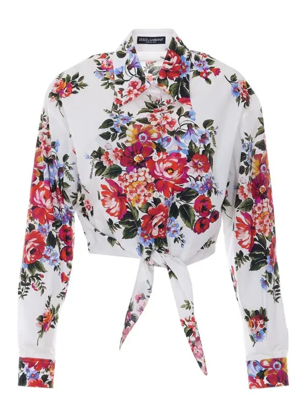 Dolce & Gabbana Floral Print Cotton Shirt With Bow Detail - Multicolor