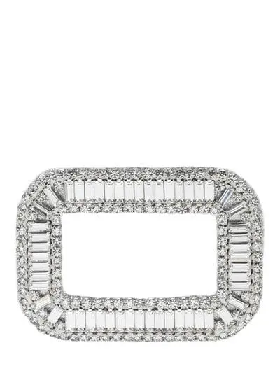 ROGER VIVIER Mini Pilgrim Leather Pochette With Crystal Buckle - Silver