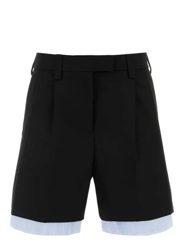 Miu Miu Cotton Bermuda Shorts With Striped Underlay - Black