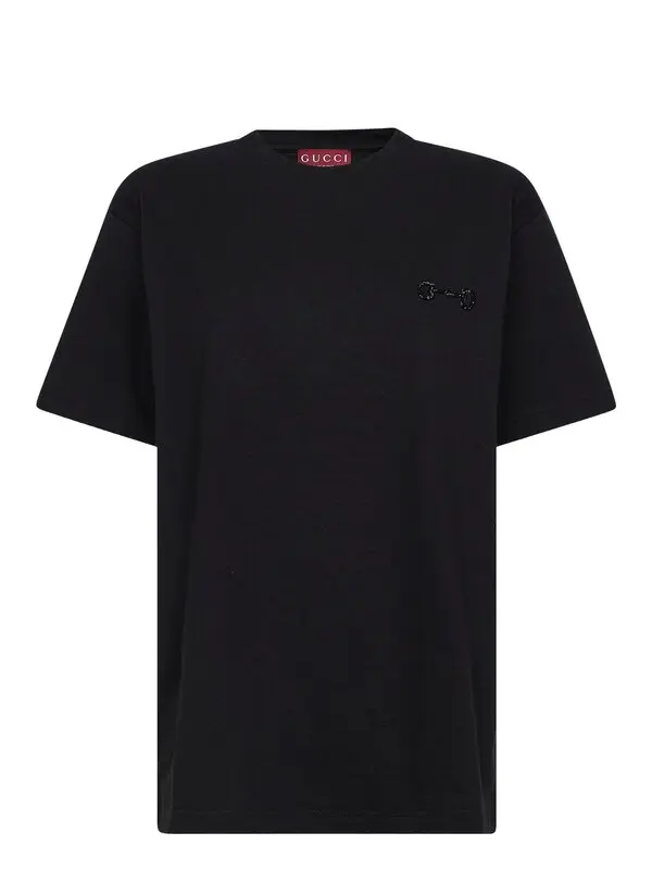 Gucci Black Cotton Jersey Embroidered T-shirt - Multicolor