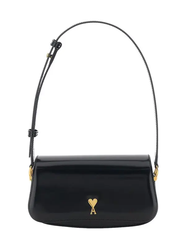 Ami Leather Shoulder Bag With Gold-tone Adc Plate - Black