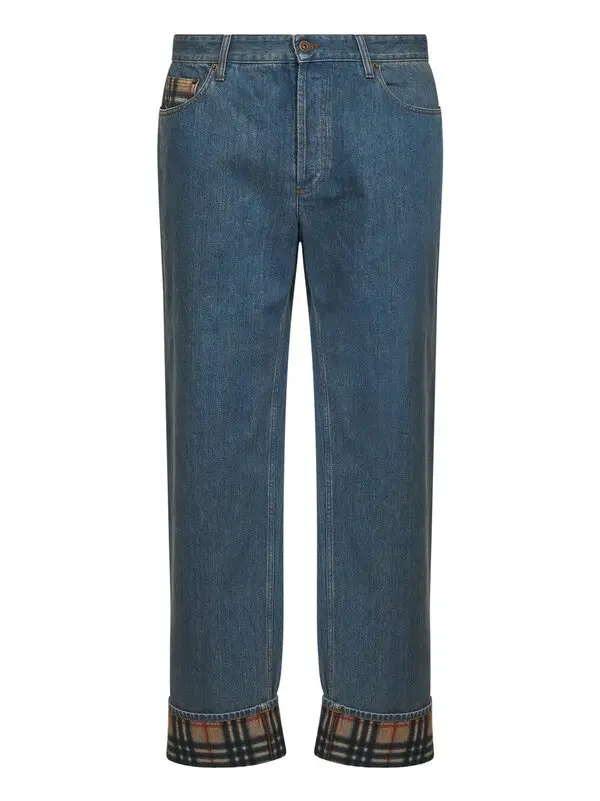 Burberry Medium Blue Denim Jeans With Check Details - Multicolor