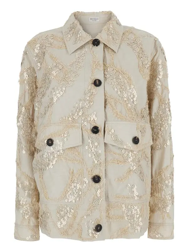 Brunello Cucinelli Cotton Blend Jacket With All-over Sequin Embellishment - Multicolor