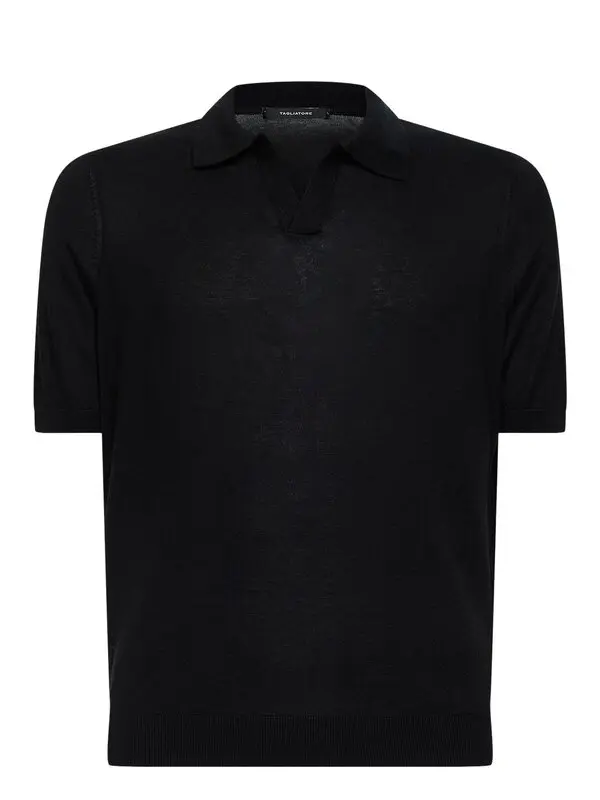 Tagliatore Black Silk Knit Polo Shirt - Multicolor