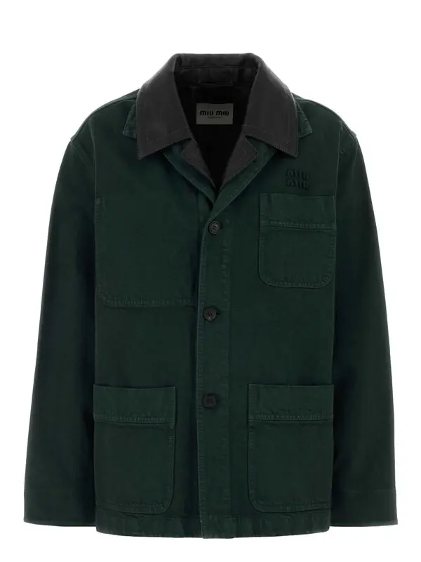 Miu Miu Denim Jacket With Leather Collar - Green