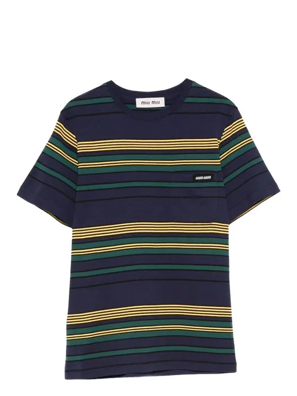 Miu Miu Striped Cotton T-shirt With Pocket - Multicolor