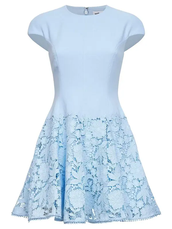 SELF-PORTRAIT Light Blue Crepe And Lace Mini Dress - Multicolor
