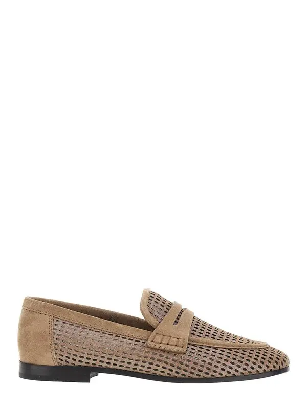 Brunello Cucinelli Leather Slip-on Loafers With Perforated Design - Multicolor