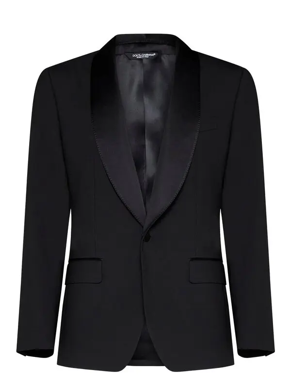 Dolce & Gabbana Black Stretch Wool Sicilia Tuxedo Blazer - Multicolor