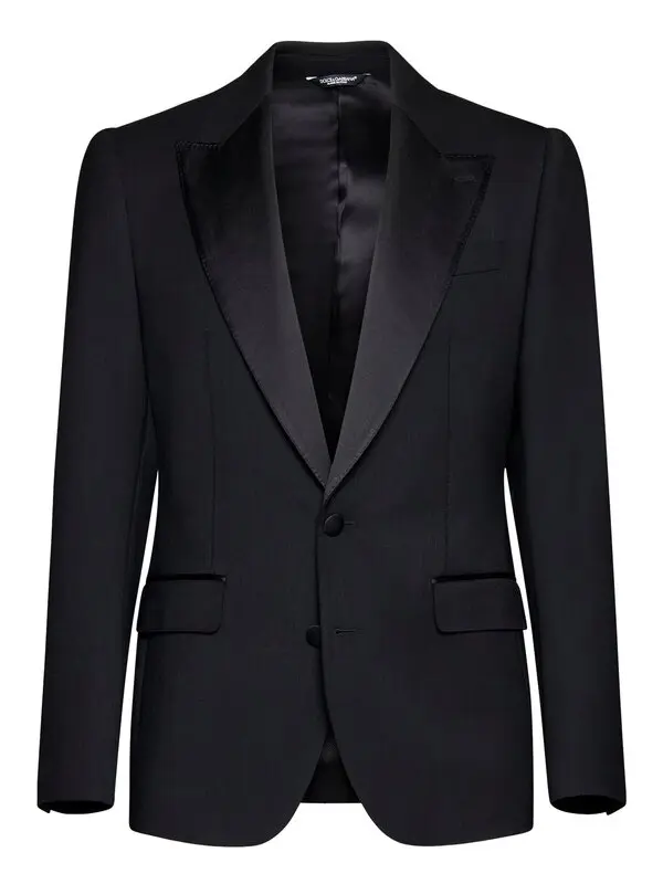 Dolce & Gabbana Black Stretch Wool Sicilia Tuxedo Blazer - Multicolor