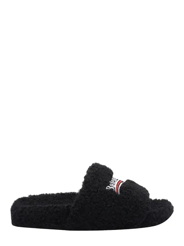 Balenciaga Fuzzy Logo Slides - Black