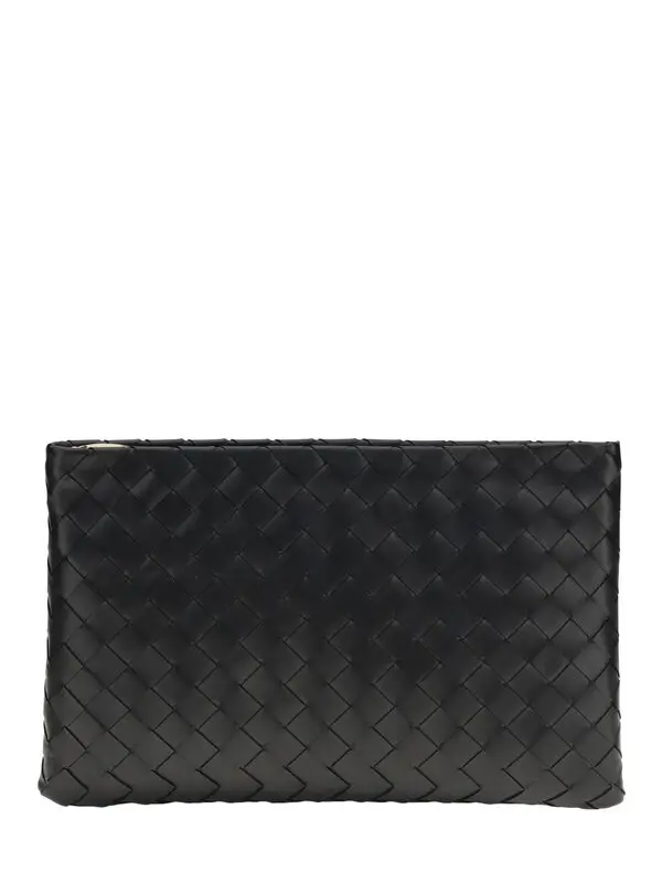 Bottega Veneta Medium Woven Leather Clutch Bag - Black
