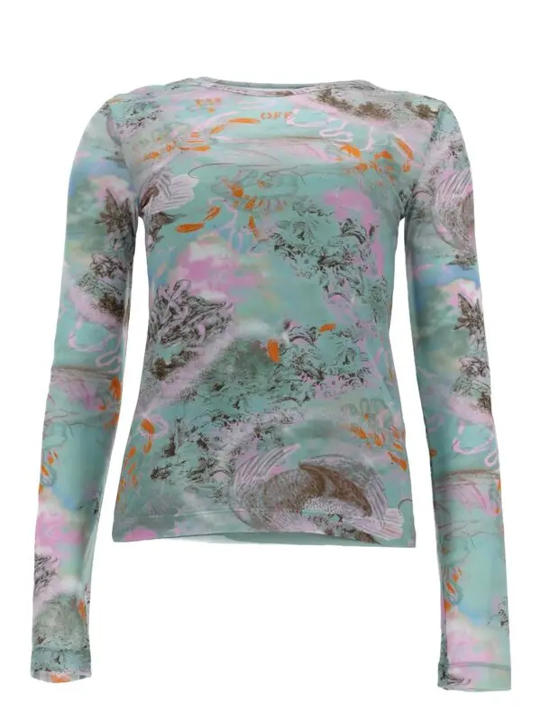 Off-White Long Sleeve Printed Top - Multicolor