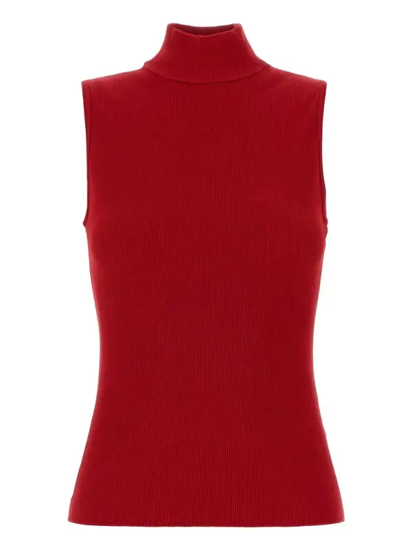 Loewe Ribbed Knit High Neck Top - Red