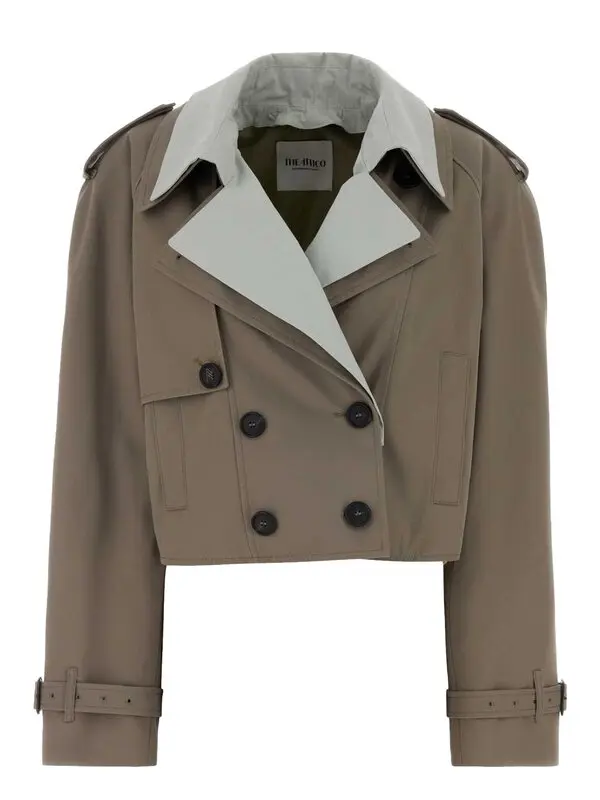Attico Double Breasted Gabardine Trench Coat - Gray