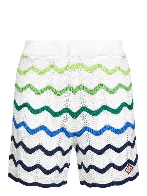 Casablanca Green And White Wave Crochet Cotton Shorts - Multicolor