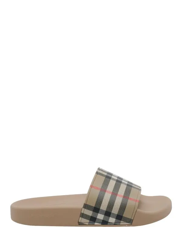 Burberry Check Slides - Cream
