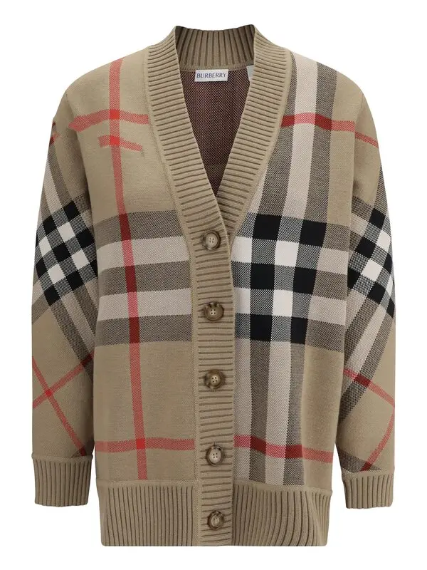 Burberry Check Archive Wool V-neck Cardigan - Cream
